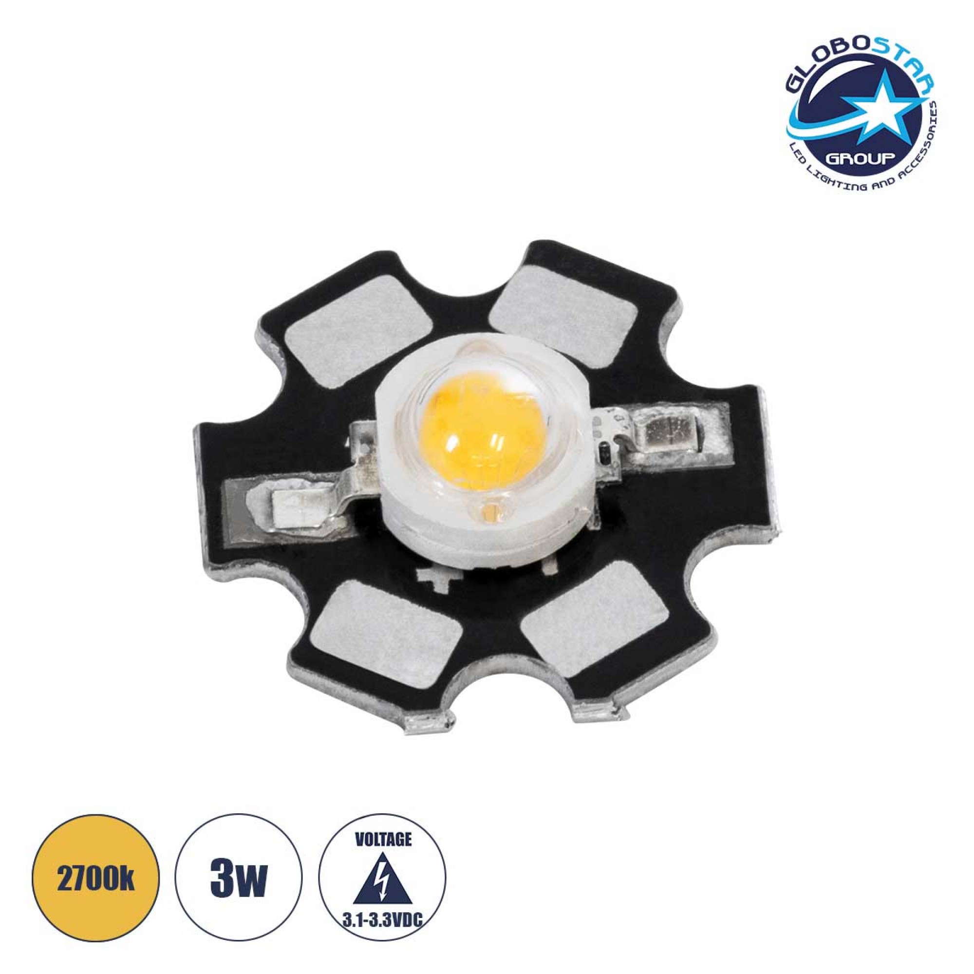 High Power Star LED - Υψηλής Ισχύος Star LED 3W DC 3.2V Θερμό Λευκό ...