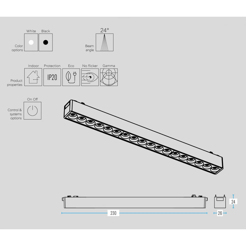 Slim 48V Magnetic Grille Light 24 μοιρών 18W Ra90 για ΡΑΓΑ SLIM ΛΕΥΚΟ ...